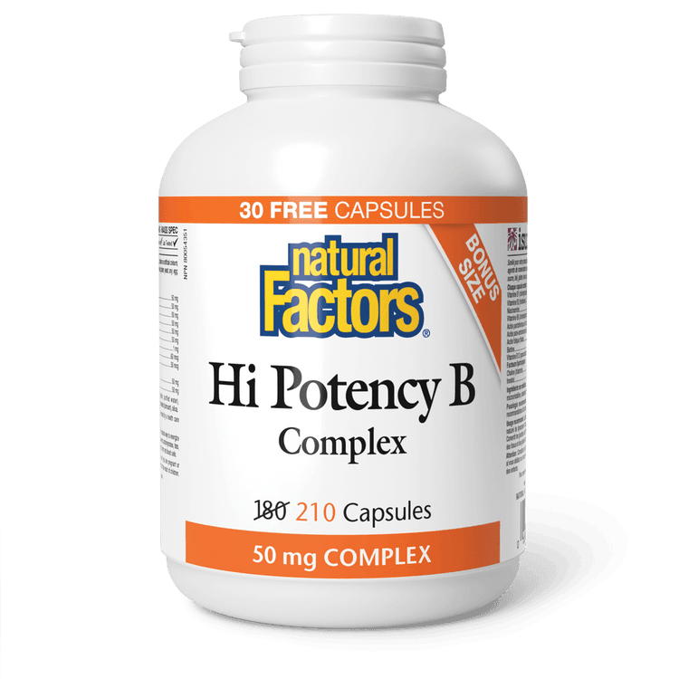 Natural Factors Hi Potency B Complex 50mg BONUS SIZE 180+30 Capsules