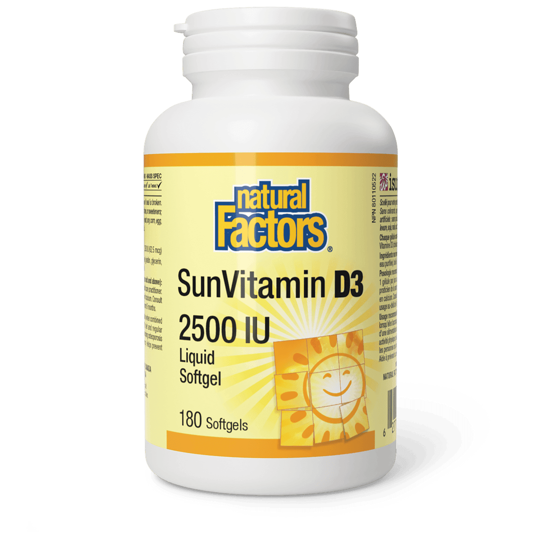 Natural Factors Sun Vitamin D3 Softgels 2500IU 180 Softgels