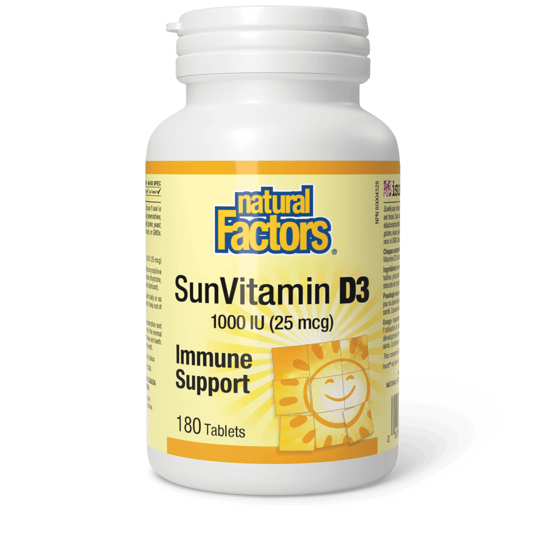 Natural Factors Sun Vitamin D3 Tablets 1000IU 180 Tablets
