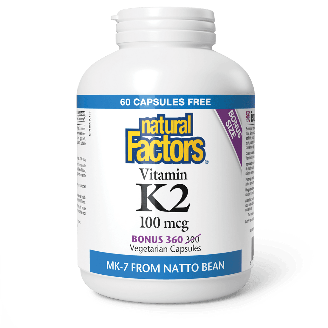 Natural Factors Vitamin K2 100mcg Bonus Size 360 Veg Capsules