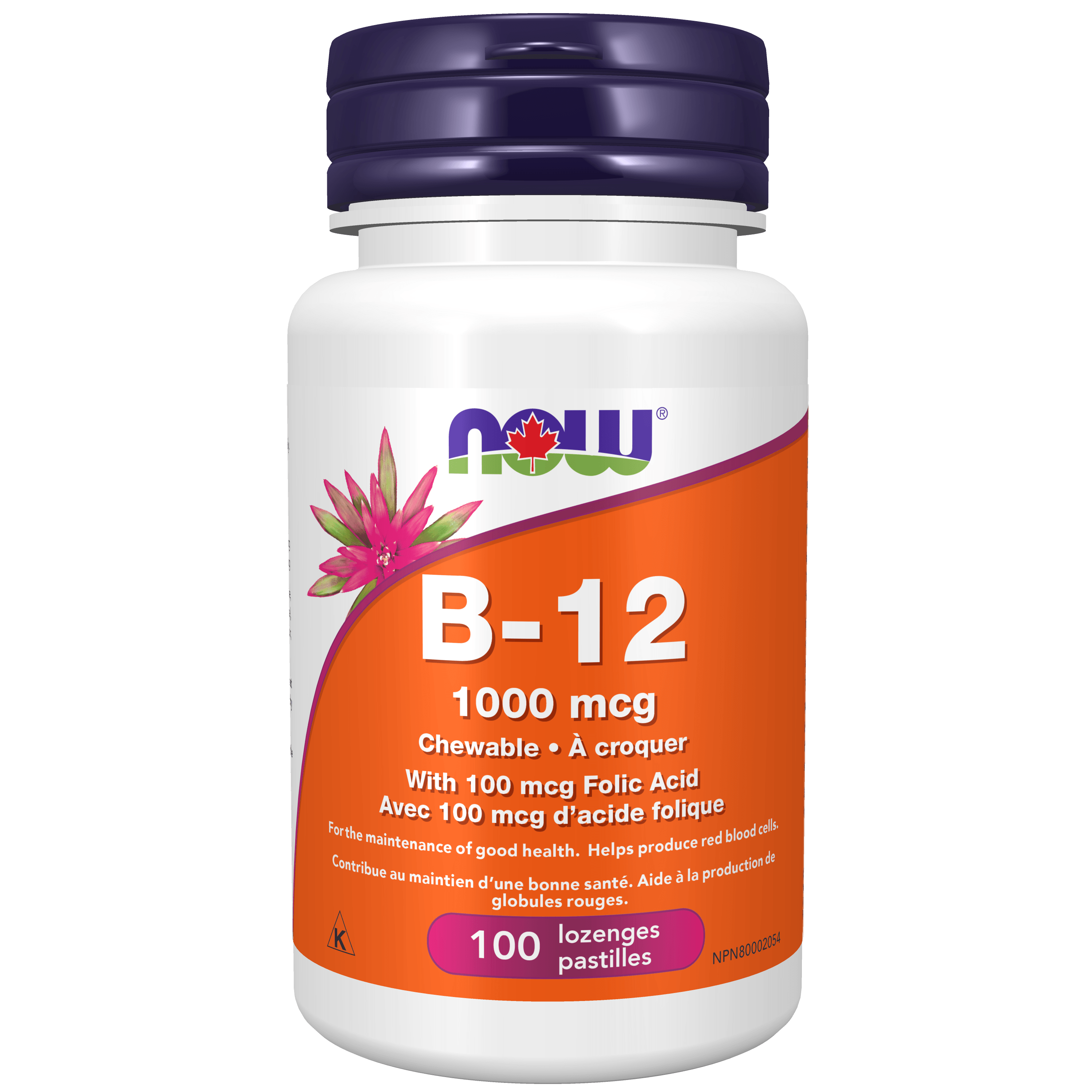 NOW B-12 1000mcg + Folic Acid 100mcg 100 Chewable Lozenges
