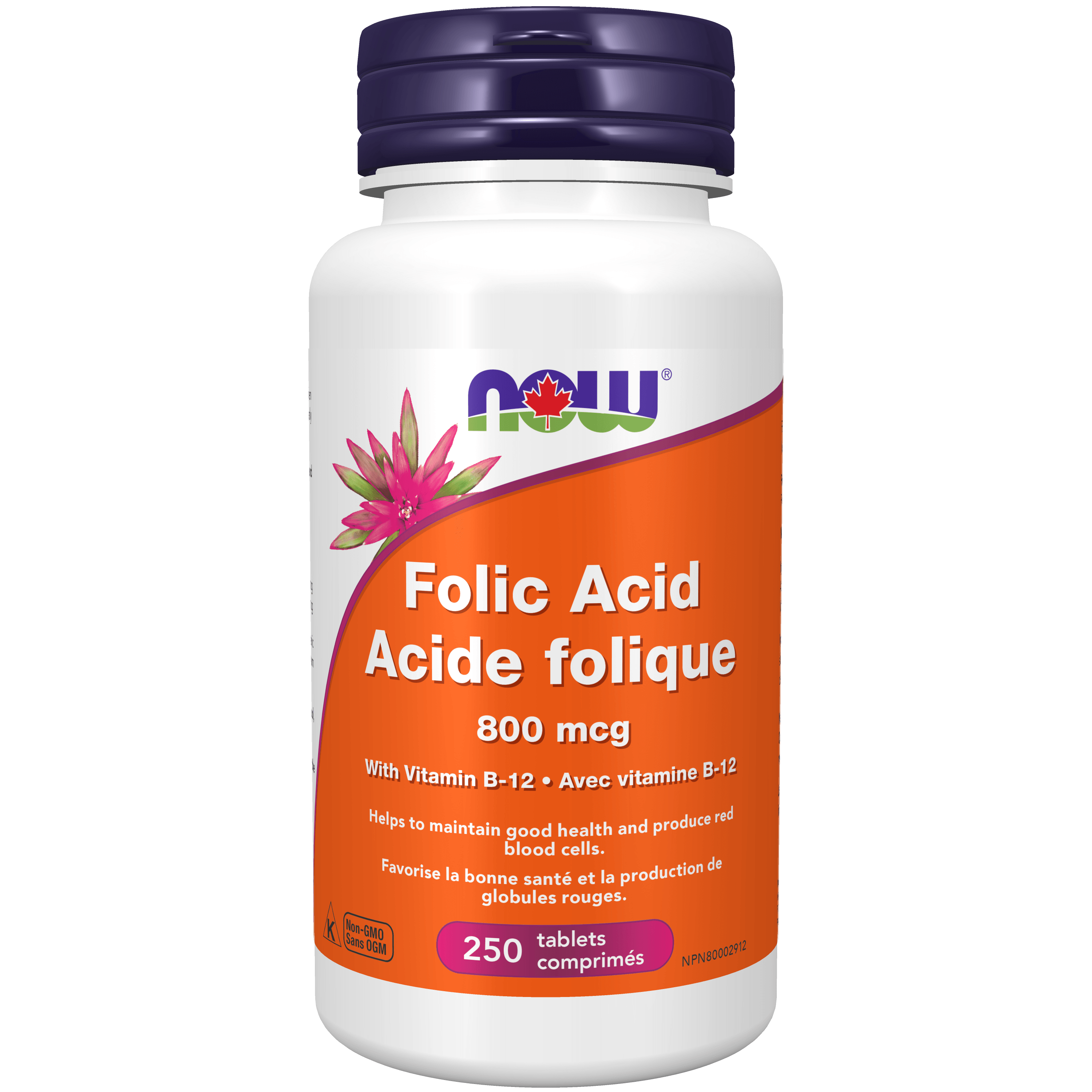 NOW Folic Acid 800mcg + B-12 25mcg 250 Tablets