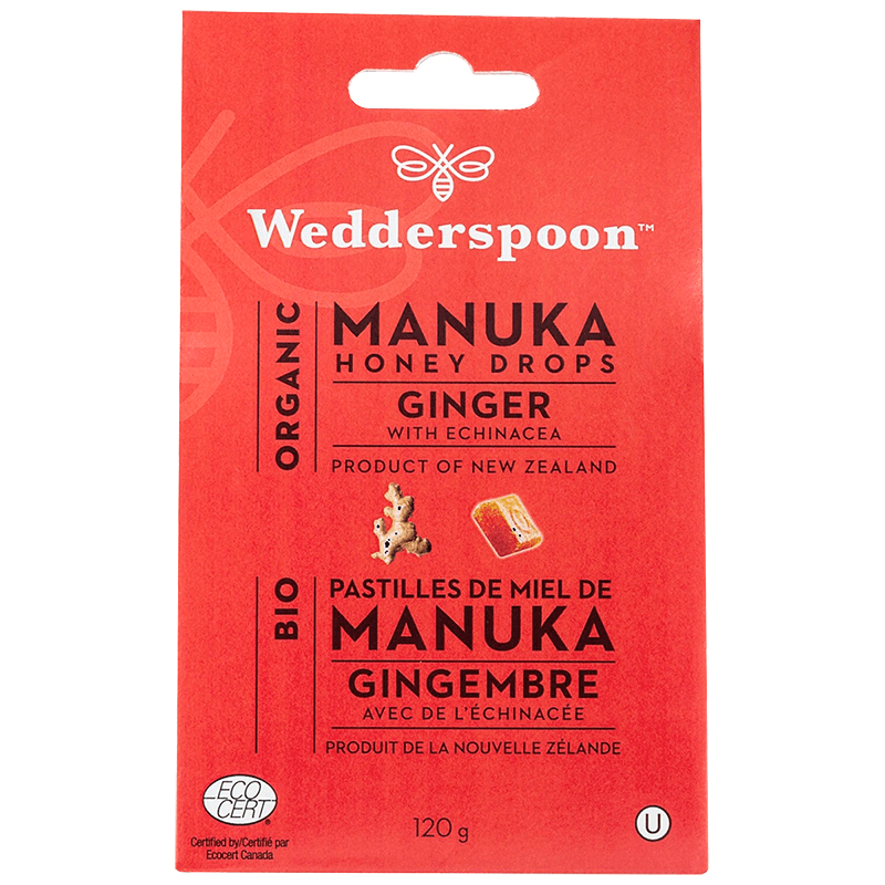 Wedderspoon Organic Manuka Honey Drops Ginger 120g